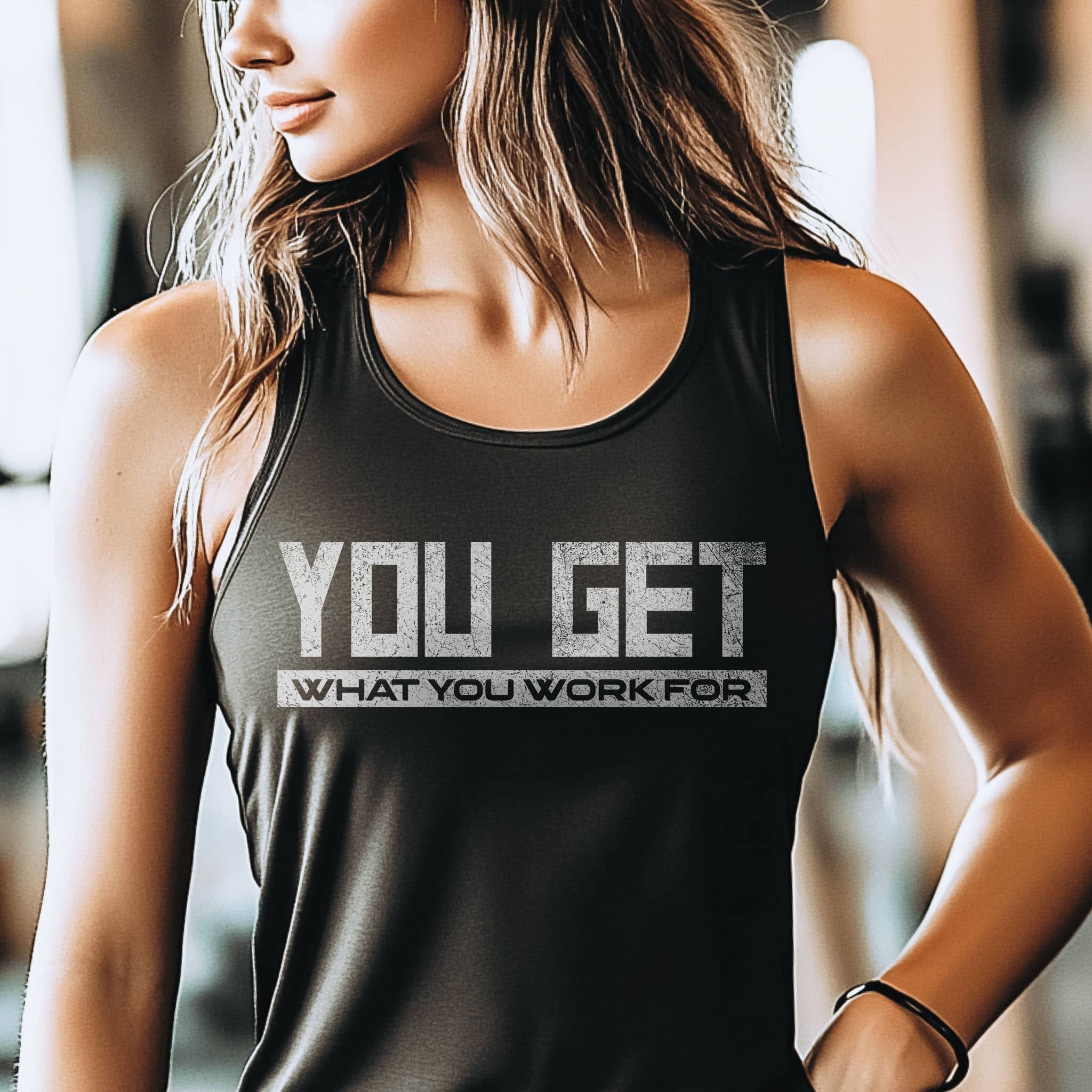 You Get What You Work For | Front | Women's Racerback Tank Top ...