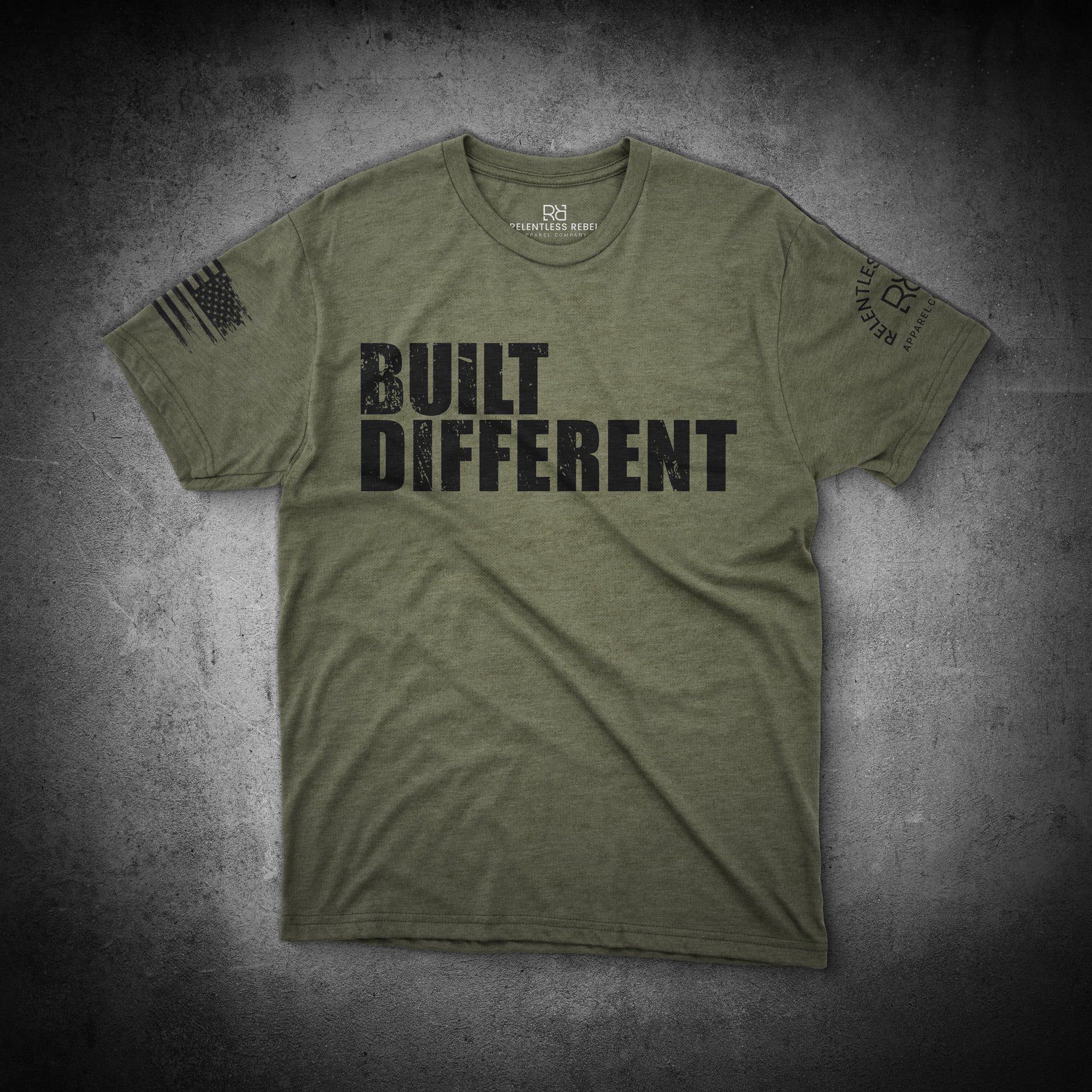 Built Different | Front | Military Green | Premium Men's Tee