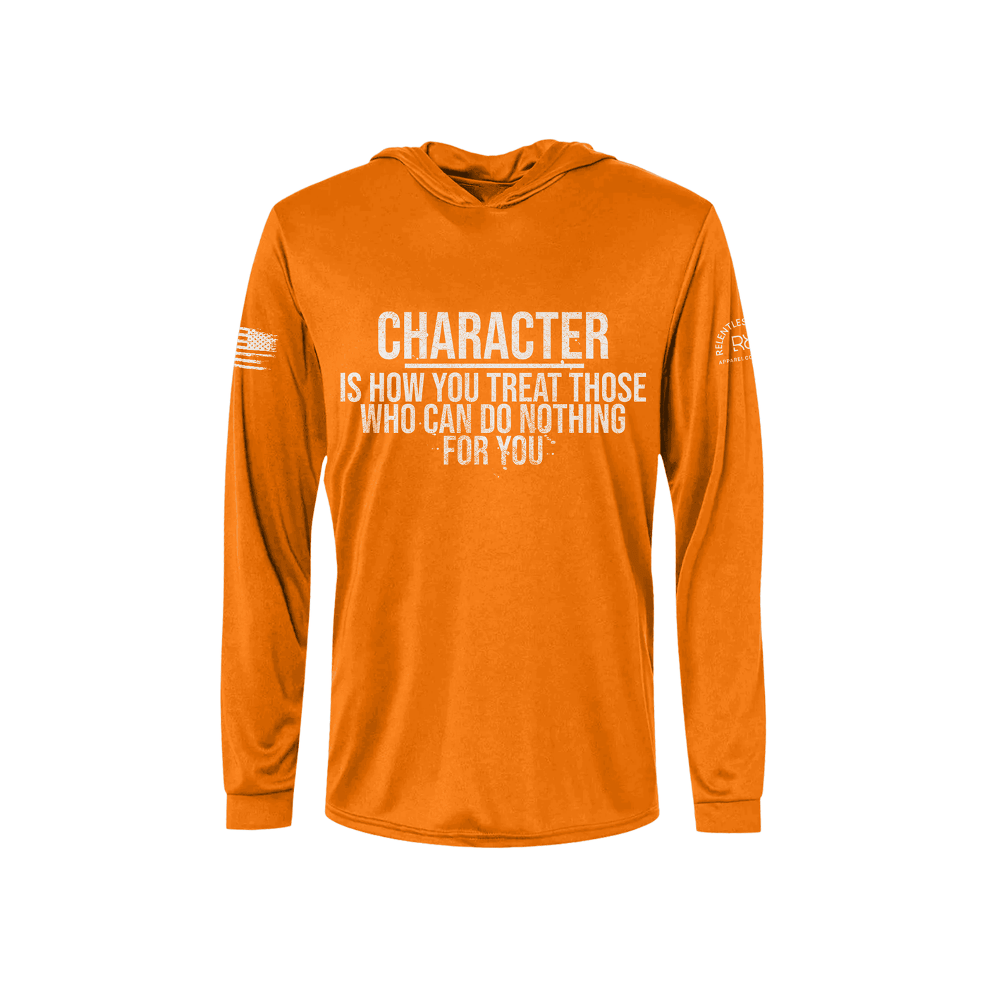 Character is How You Treat... | Men's Dry Fit Hooded Long Sleeve | Fro