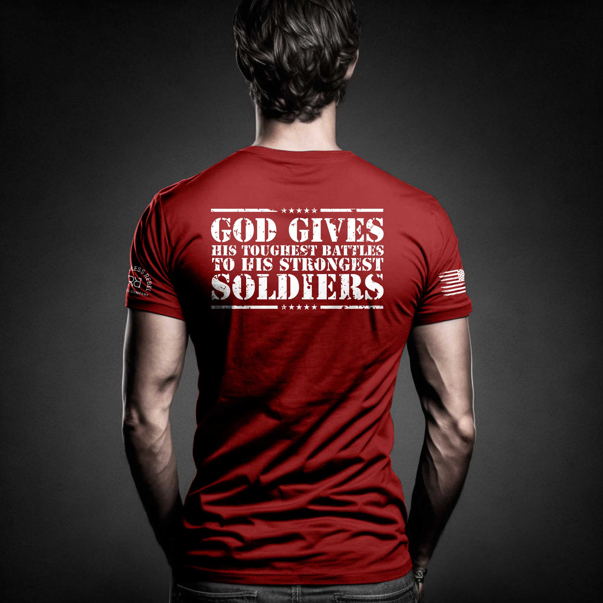 God Gives His Toughest Battles... | Red | White Stars | Premium Men's ...
